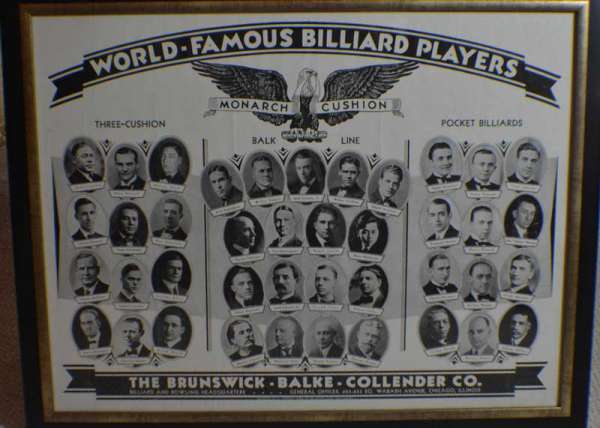 Antique World Famous Billiard Players Poster c1900