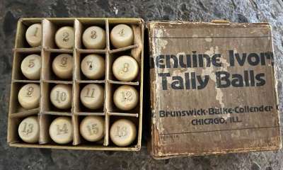 Antique BBC Ivory Tally Ball Set With Box c1880's